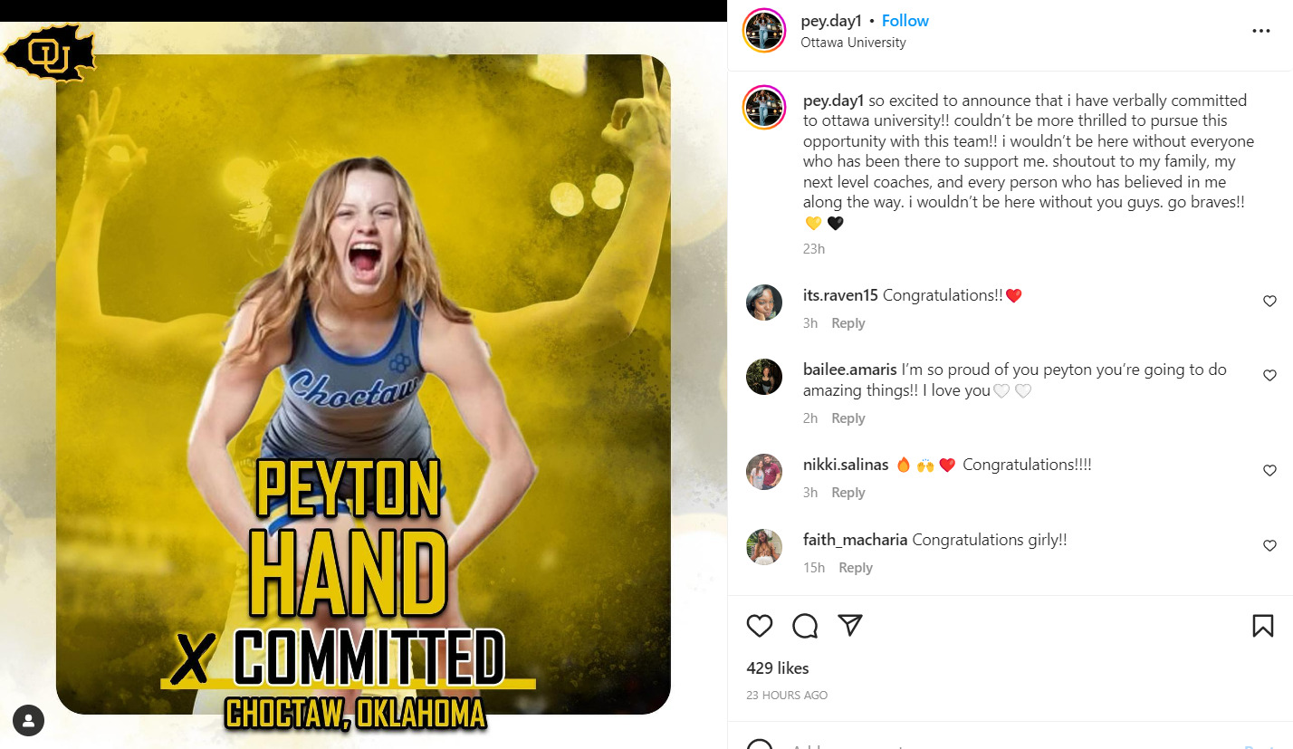 Peyton Hand Commits to Ottawa University - Owrestle